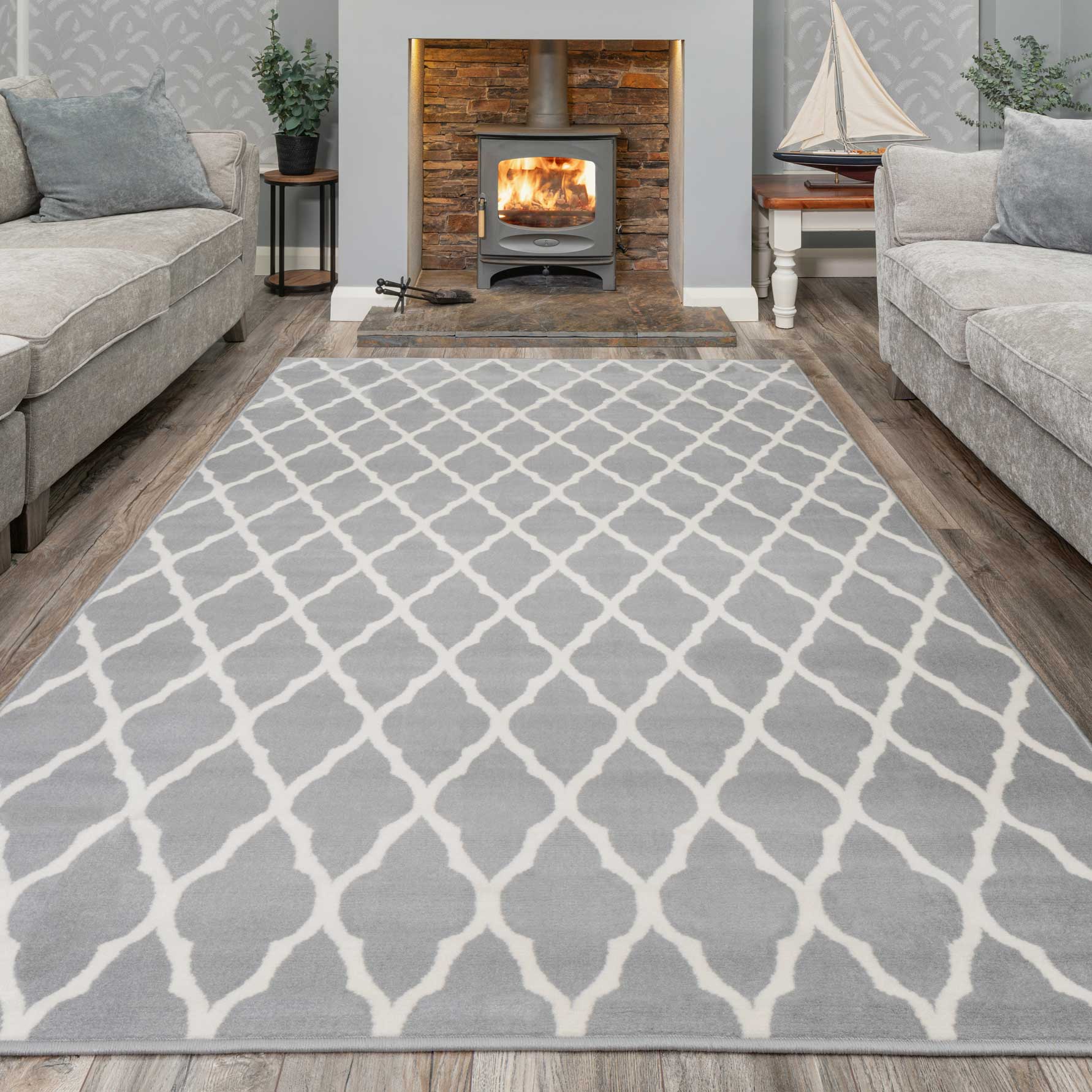 Extra Large Grey Trellis Rug - Milan | Living Room Rugs | Kukoon Rugs ...