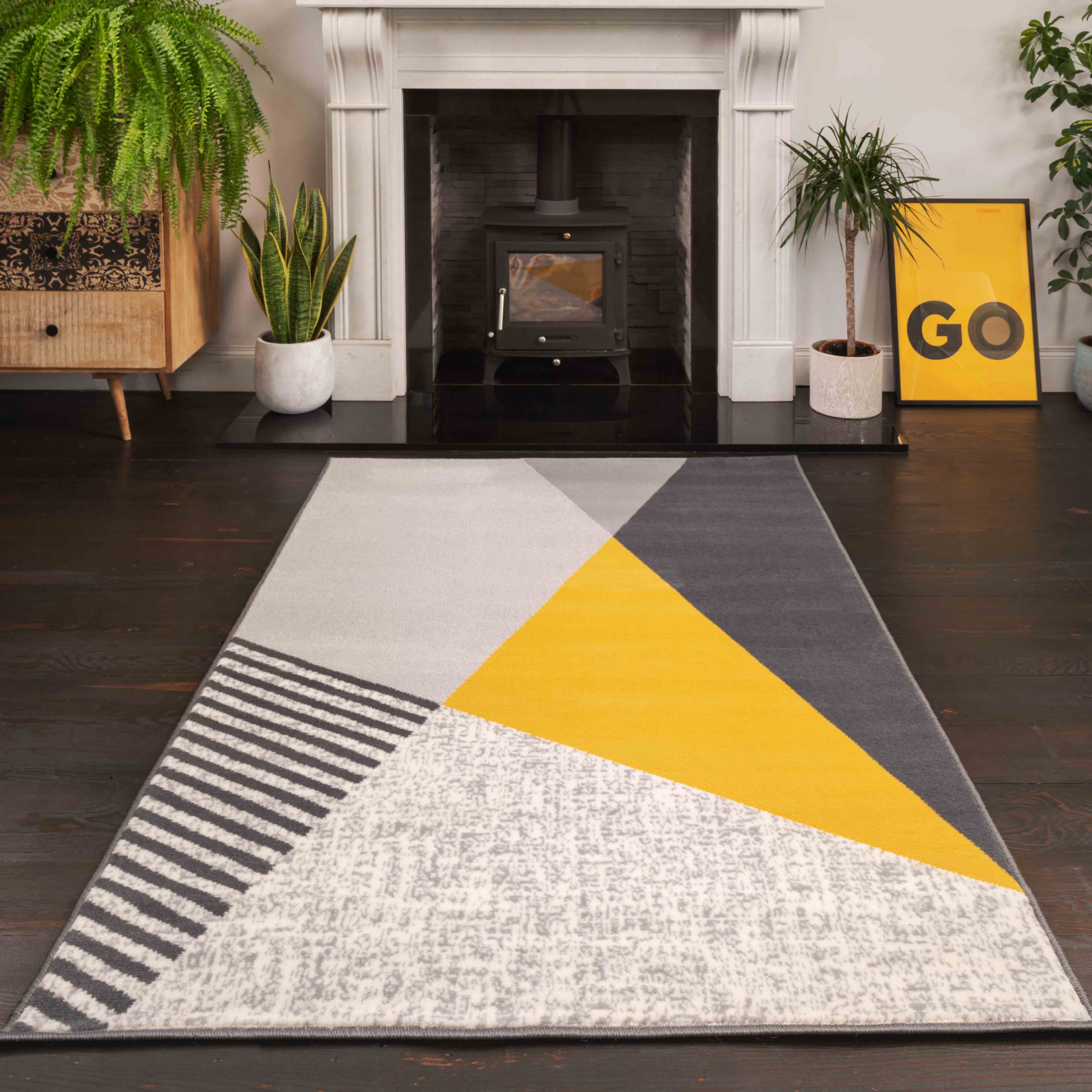 Mustard Grey Abstract Living Room Rug | Living Room Rugs | Kukoon Rugs ...
