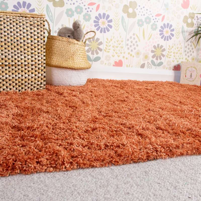 Super Soft Luxury Terracotta Shaggy Rug | Living Room Rugs | Kukoon Rugs Online