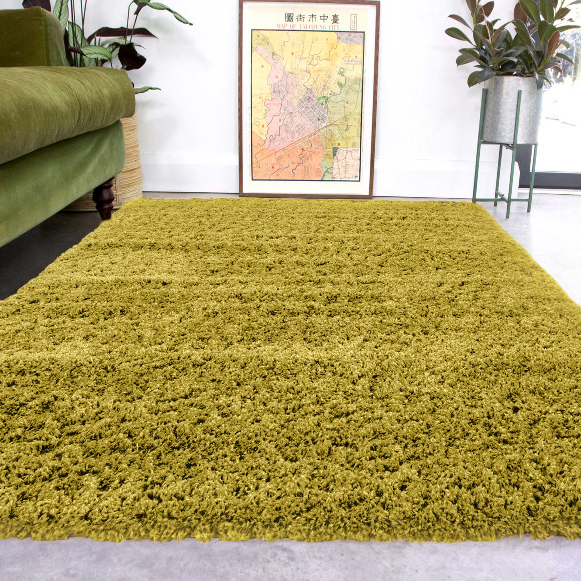 Super Soft Luxury Moss Green Shaggy Rug - Aspen | Living Room Rugs ...