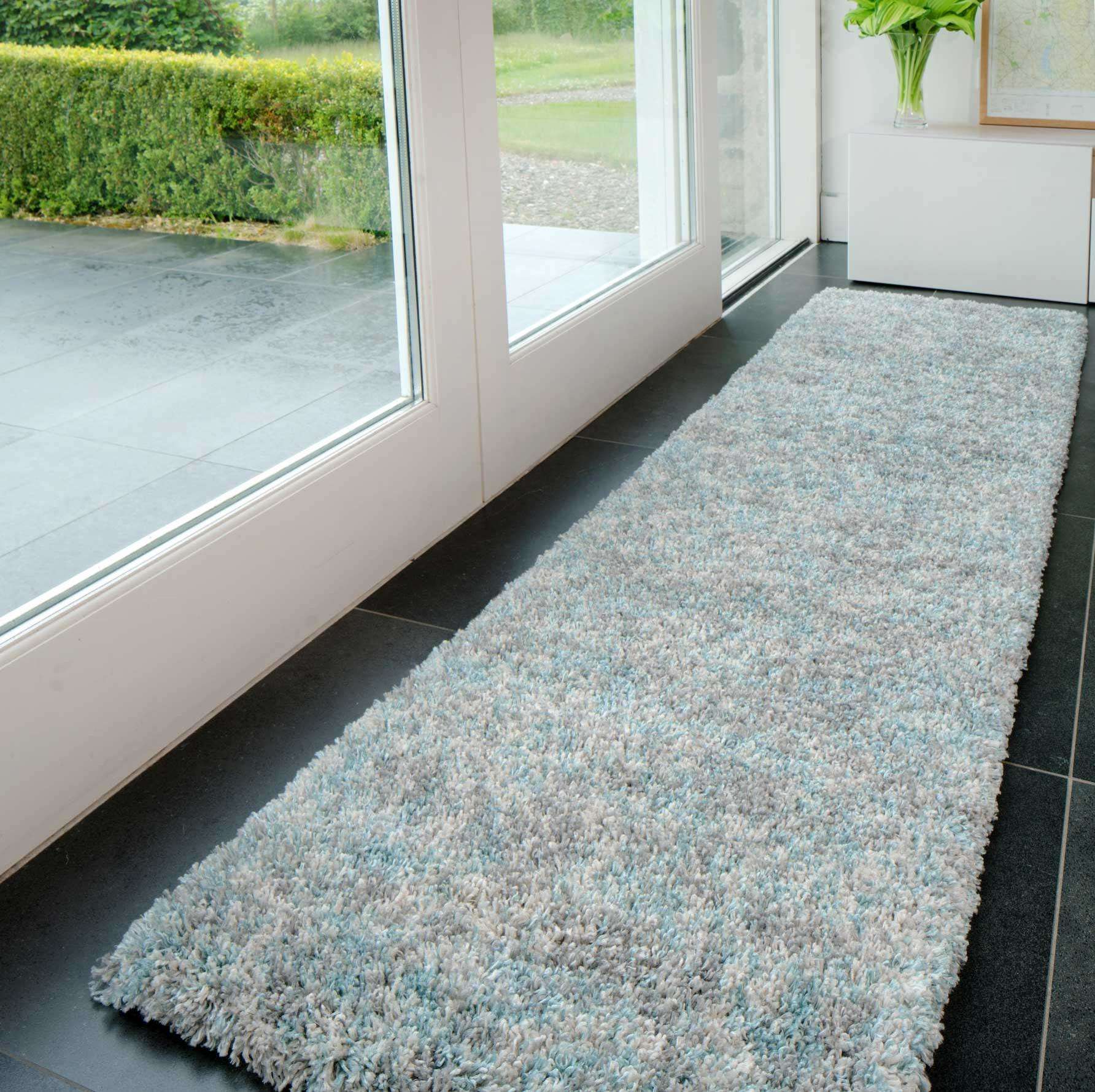 Soft Mottled Duck Egg Shaggy Runner Rug - Camberley | Runner Rugs ...