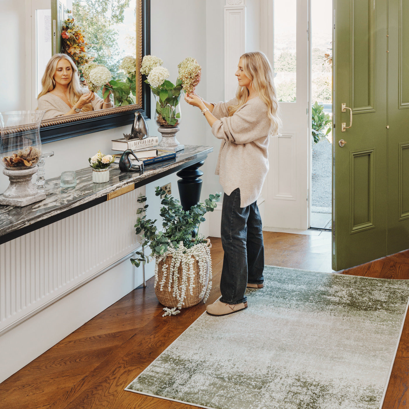 Earthy Green Abstract Rug - Barrow | Living Room Rugs | Kukoon Rugs Online