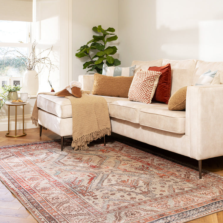 Distressed Terracotta Washable Rustic Rug - Rowe | Living Room Rugs ...