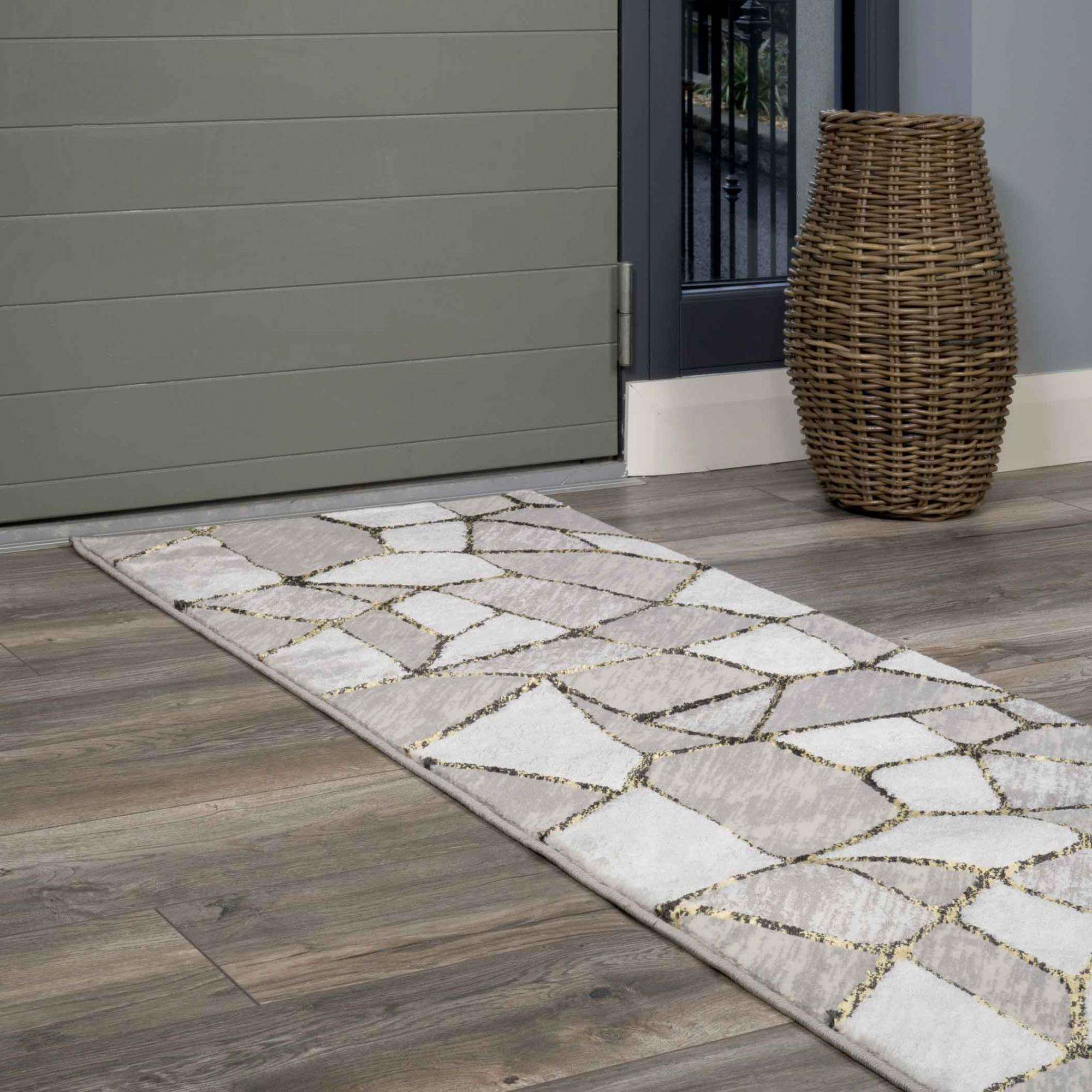 Modern Gold Abstract Mosaic Hall Runner Rugs | Runner Rugs | Kukoon ...