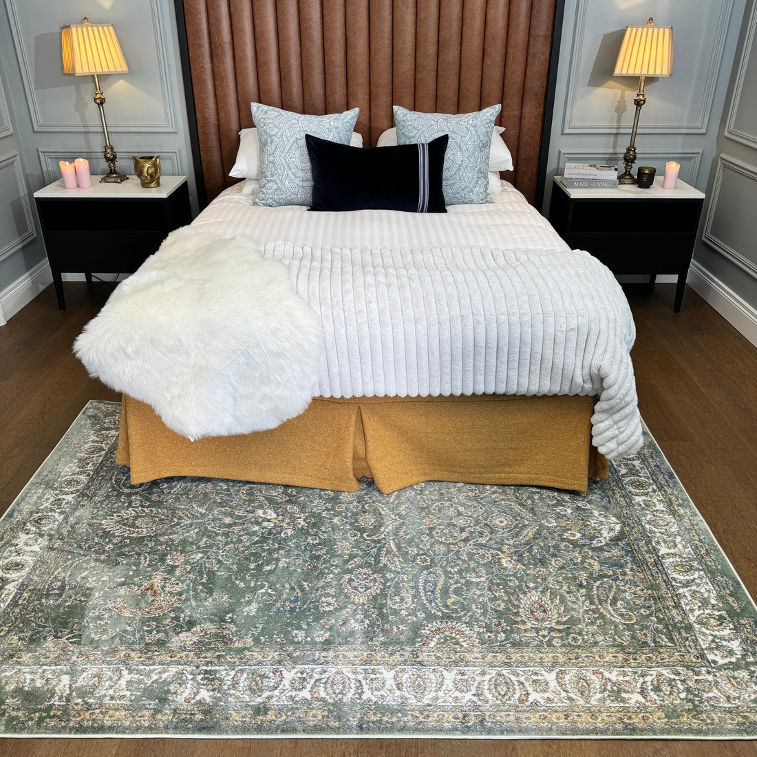 Sage Green Classical Rug - Basila | Living Room Rugs | Kukoon Rugs Online