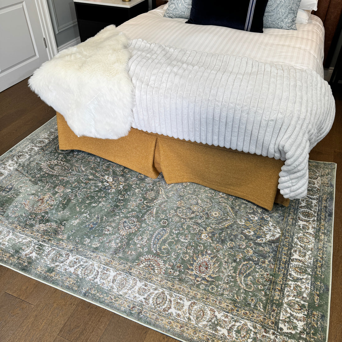 Sage Green Classical Rug - Basila | Living Room Rugs | Kukoon Rugs Online