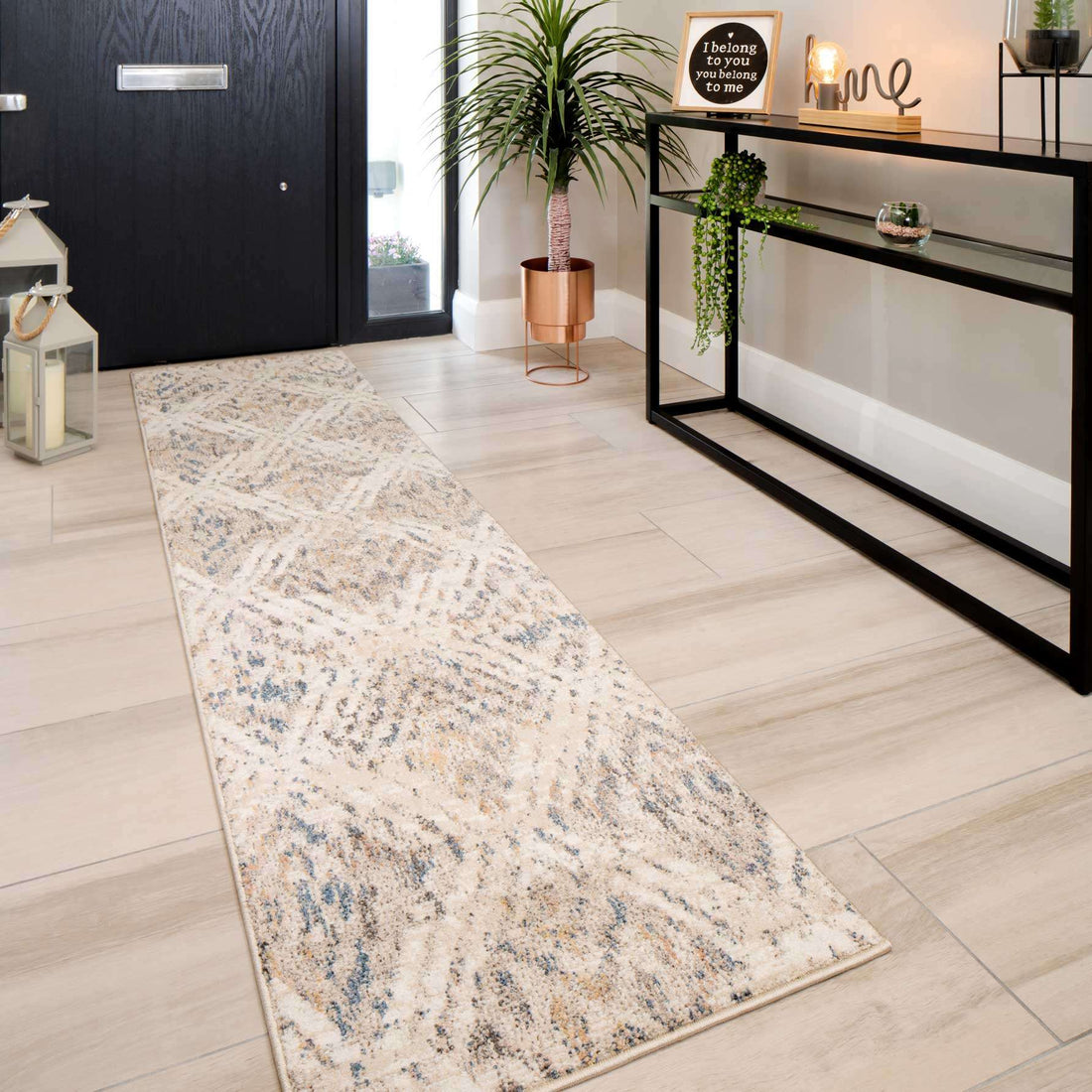 Natural Toned Diamond Hall Runner Rug | Runner Rugs | Kukoon Rugs Online