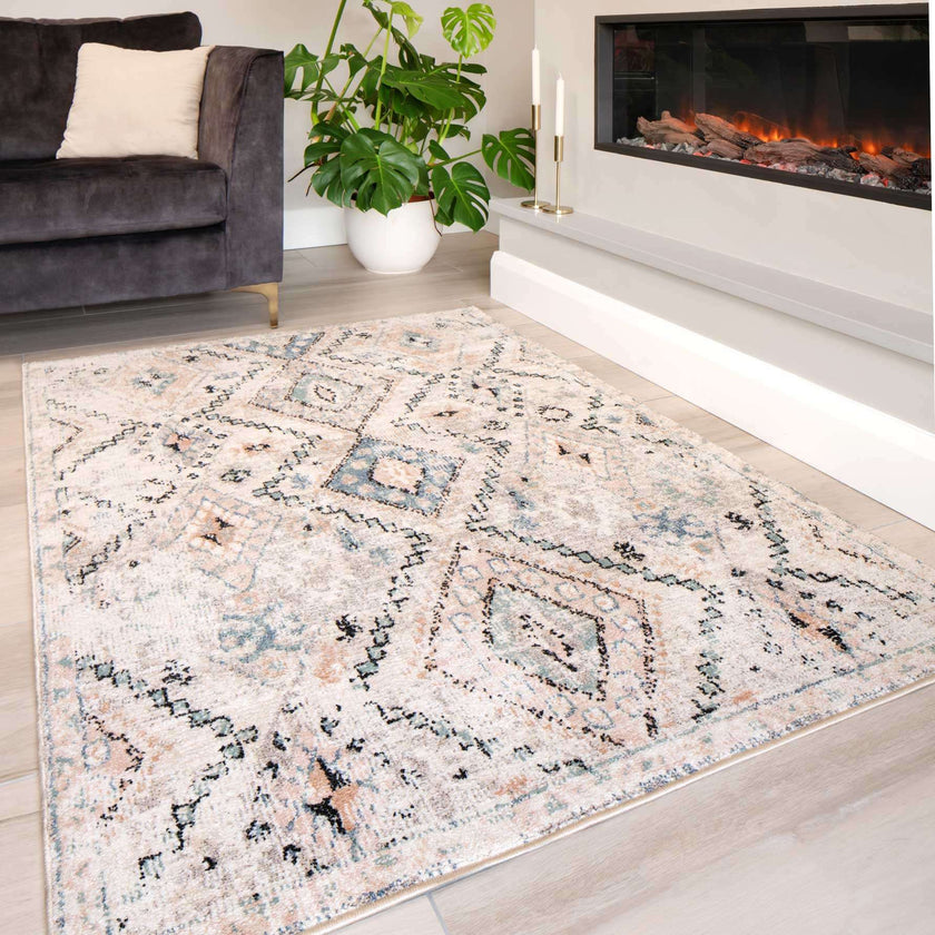 Soft Natural Blue Aztec Hallway Rug | Living Room Rugs | Kukoon Rugs Online
