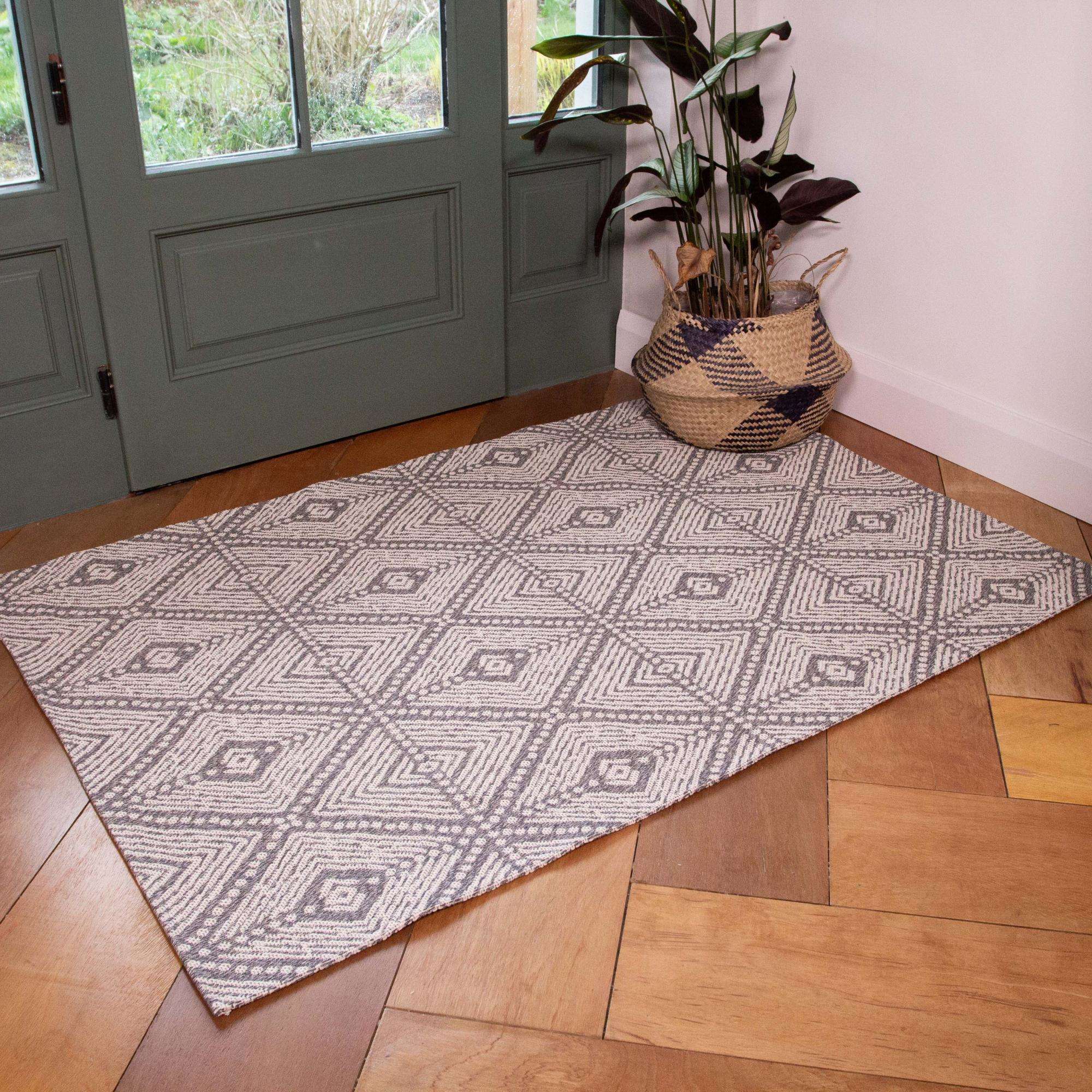 Grey Diamond Woven Sustainable Recycled Cotton Rug - Clarkson | Living ...