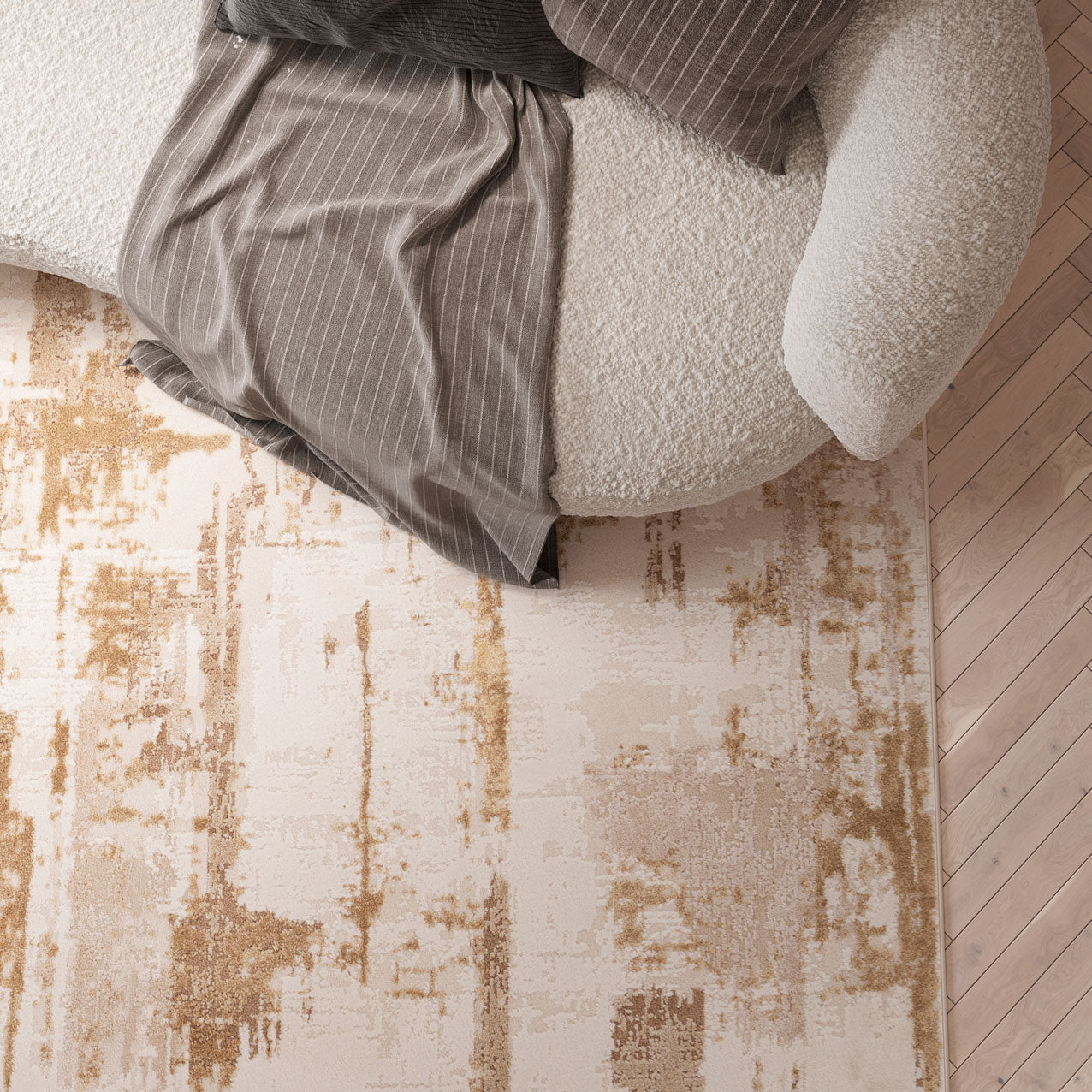 Distressed Brushstroke Beige Rug - Farah | Living Room Rugs | Kukoon ...
