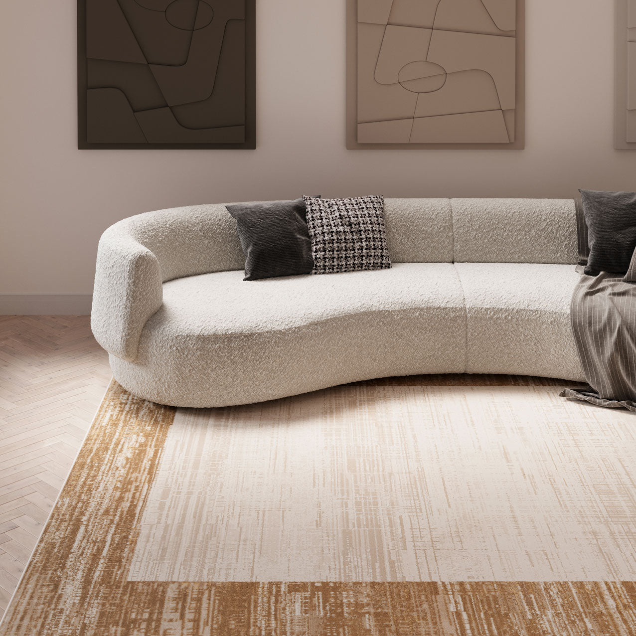 Beige Neutral Border Living Room Rug - Ludlow | Living Room Rugs ...