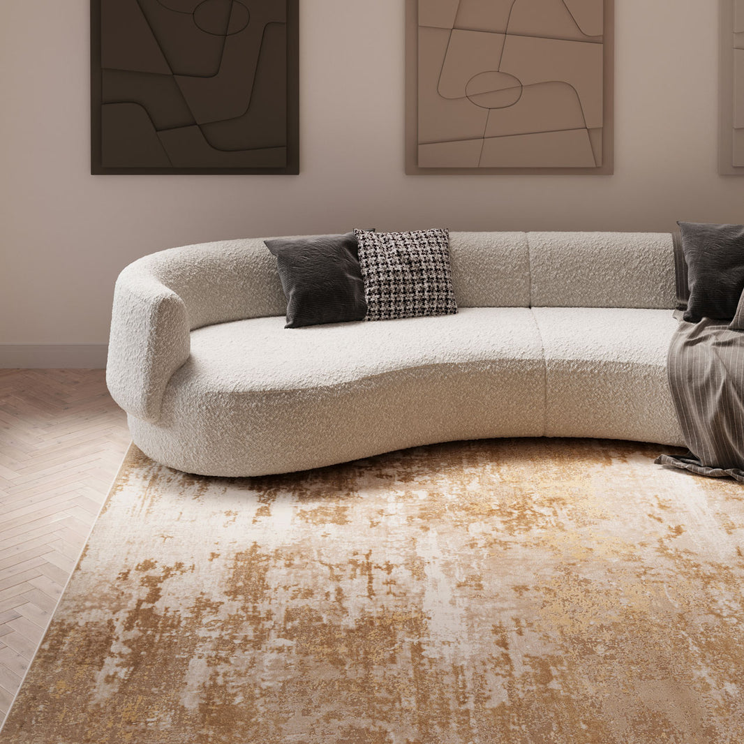 Modern Soft Grey Gold Distressed Abstract Living Room Rug - Moonshine ...