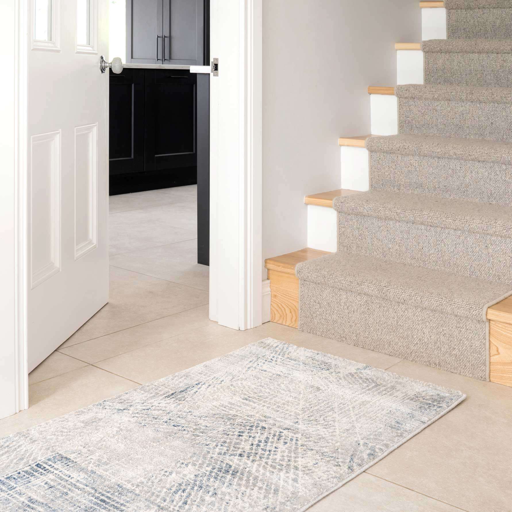 Modern Blue Distressed Abstract Kitchen Runner Rug | Runner Rugs ...