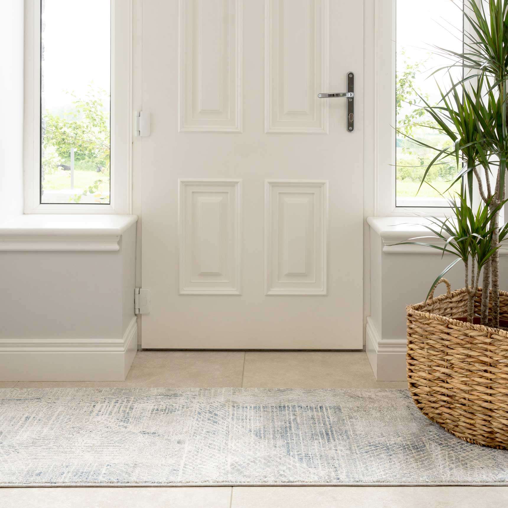 Modern Blue Distressed Abstract Kitchen Runner Rug | Runner Rugs ...