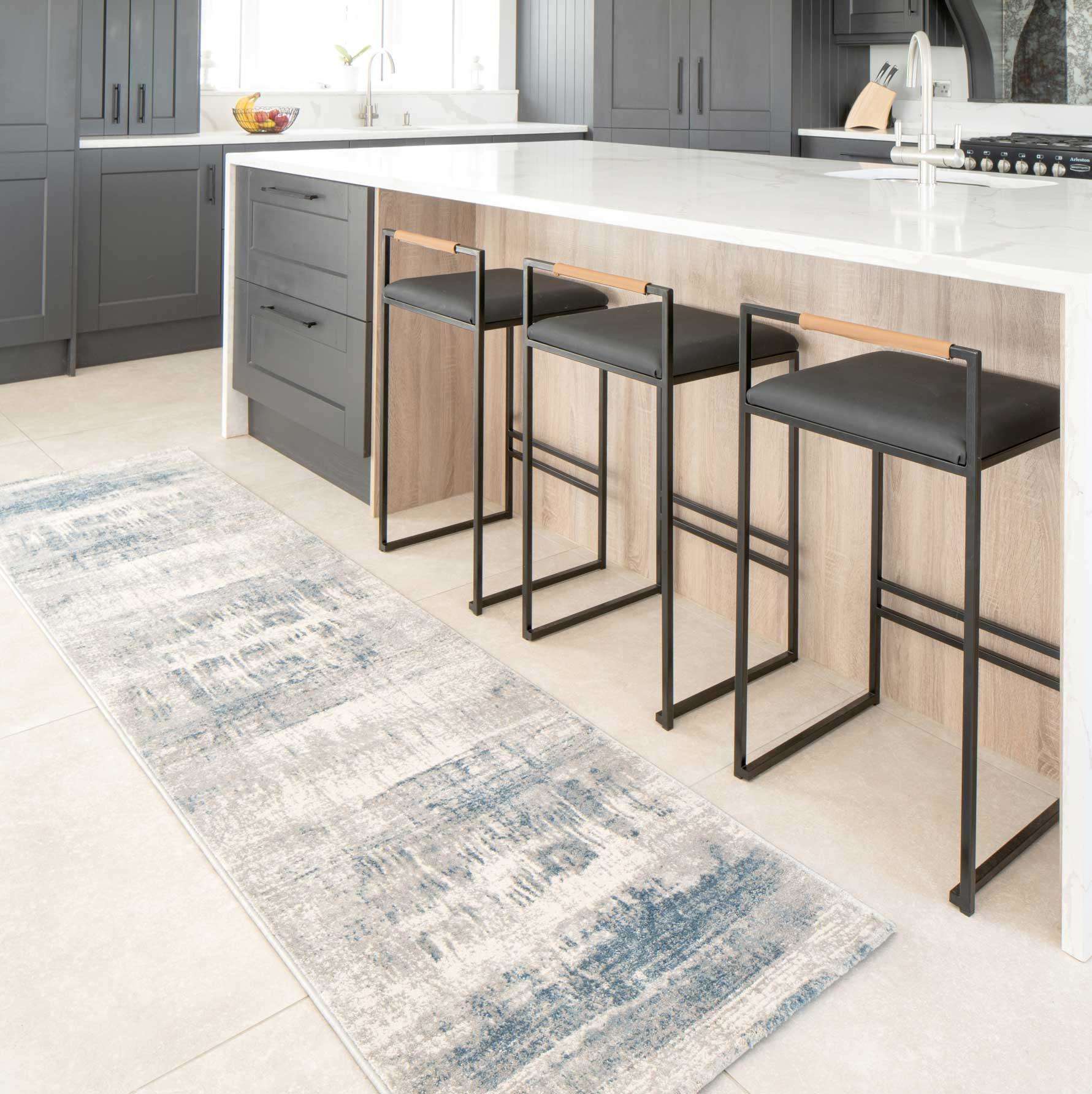 Soft Blue Distressed Abstract Kitchen Runner Rug | Runner Rugs | Kukoon ...