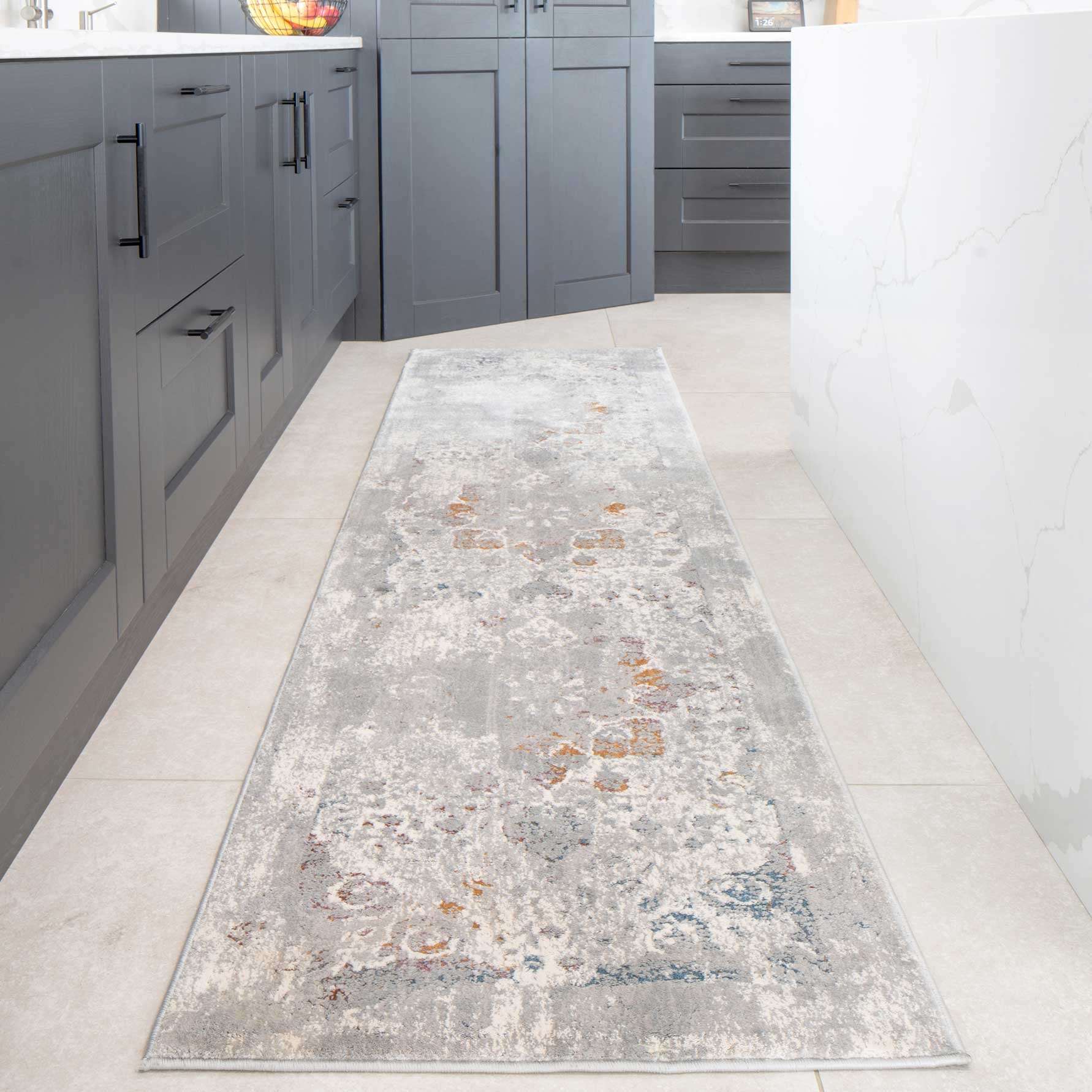 Ornate Soft Grey Distressed Medallion Hall Runner Rug | Runner Rugs ...