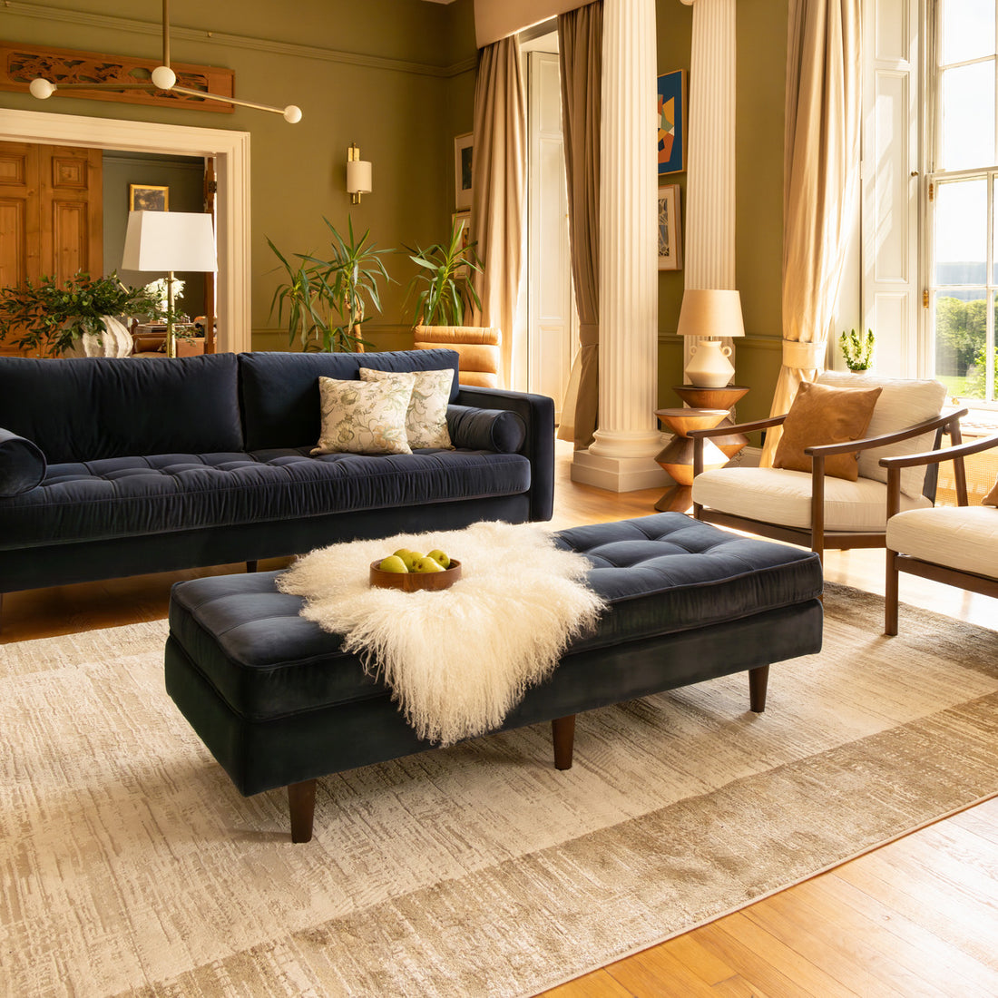 Beige Neutral Border Living Room Rug - Ludlow | Living Room Rugs ...