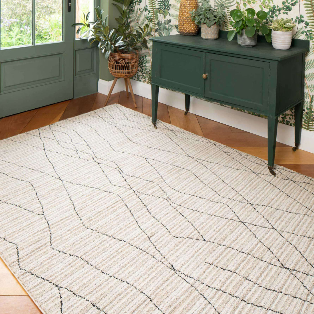 Cosy Soft Abstract Lined Beige Moroccan Berber Bedroom Rug | Living ...