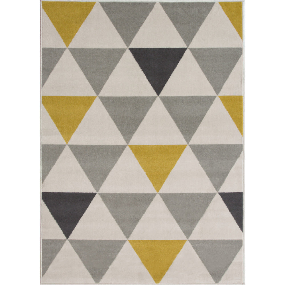Large Yellow Grey Geometric Triangle Rug | Living Room Rugs | Kukoon ...