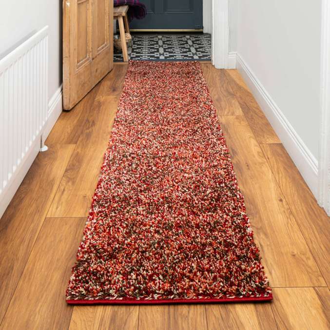 Red Mottled Shaggy Hall Runner Rug - Murano | Runner Rugs | Kukoon Rugs ...