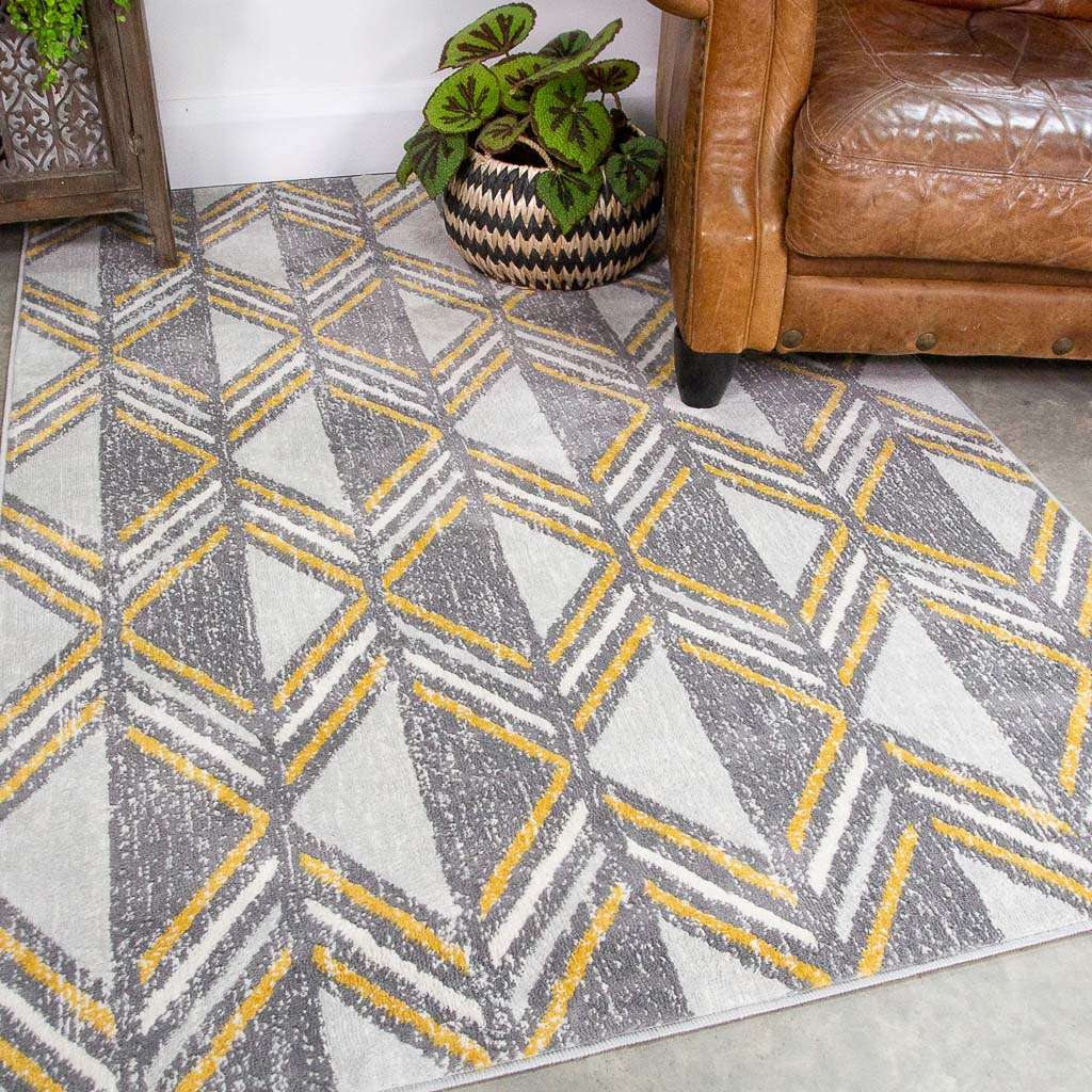 Yellow vintage and gray rug