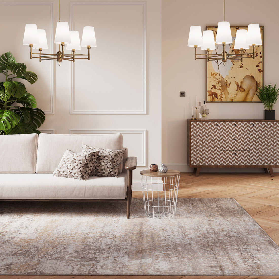 Beige Abstract Area Rug - Mia | Living Room Rugs | Kukoon Rugs Online
