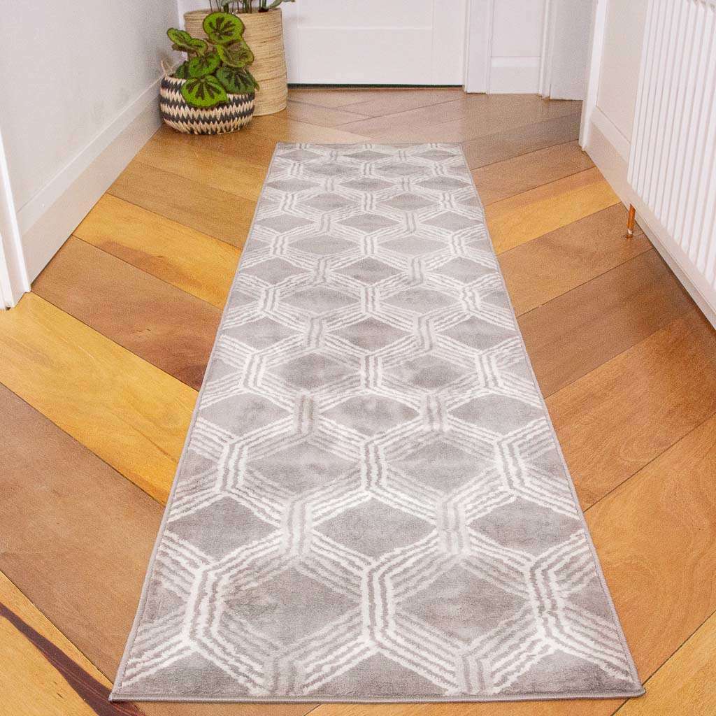 Chic Geometric Grey Living Room Runner Rug | Runner Rugs | Kukoon Rugs ...