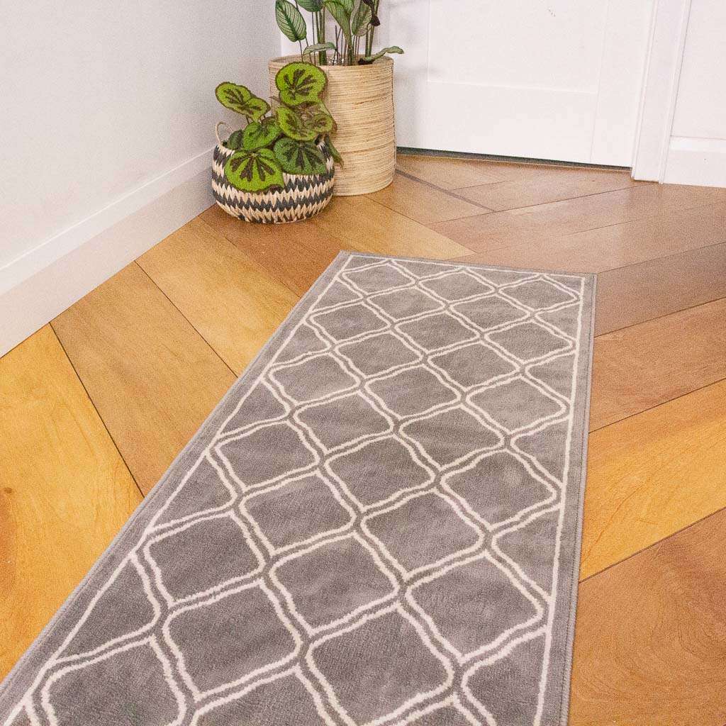 Dark Grey Trellis Living Room Runner Rug | Runner Rugs | Kukoon Rugs Online