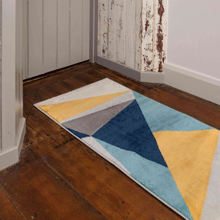 Blue Yellow Pastel Abstract Large Hall Runner Rugs | Runner Rugs ...