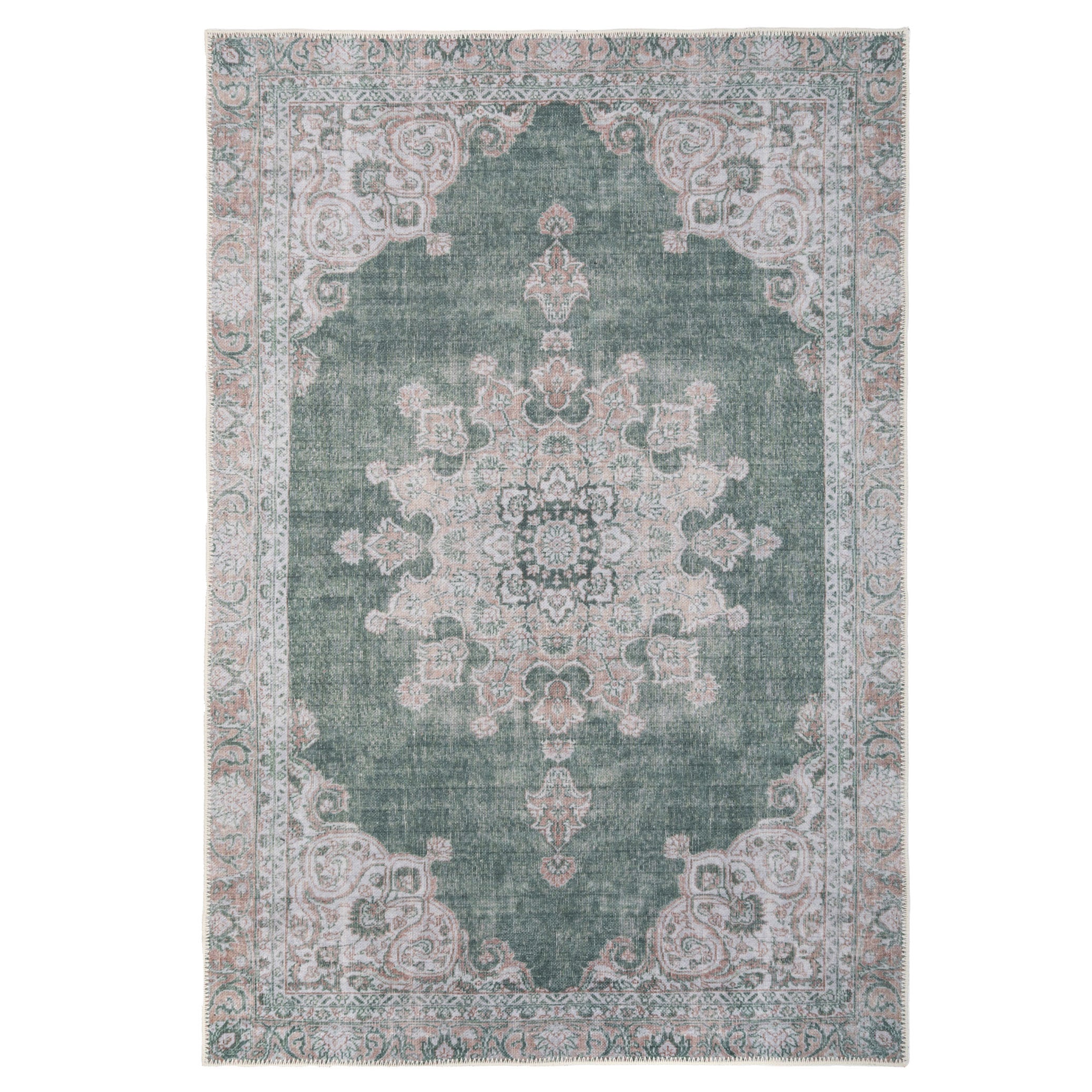 Flatwoven Washable Green Medallion Area Rug - Orion | Living Room Rugs ...