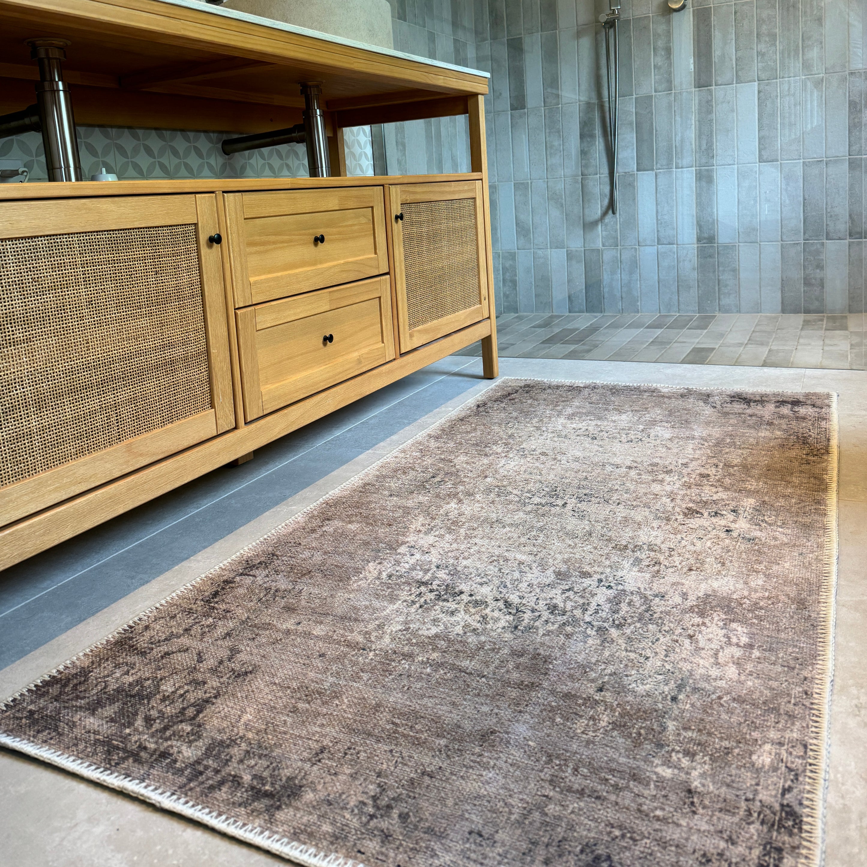 Distressed Renaissance Greige Washable Rug - Fleur | Living Room Rugs ...