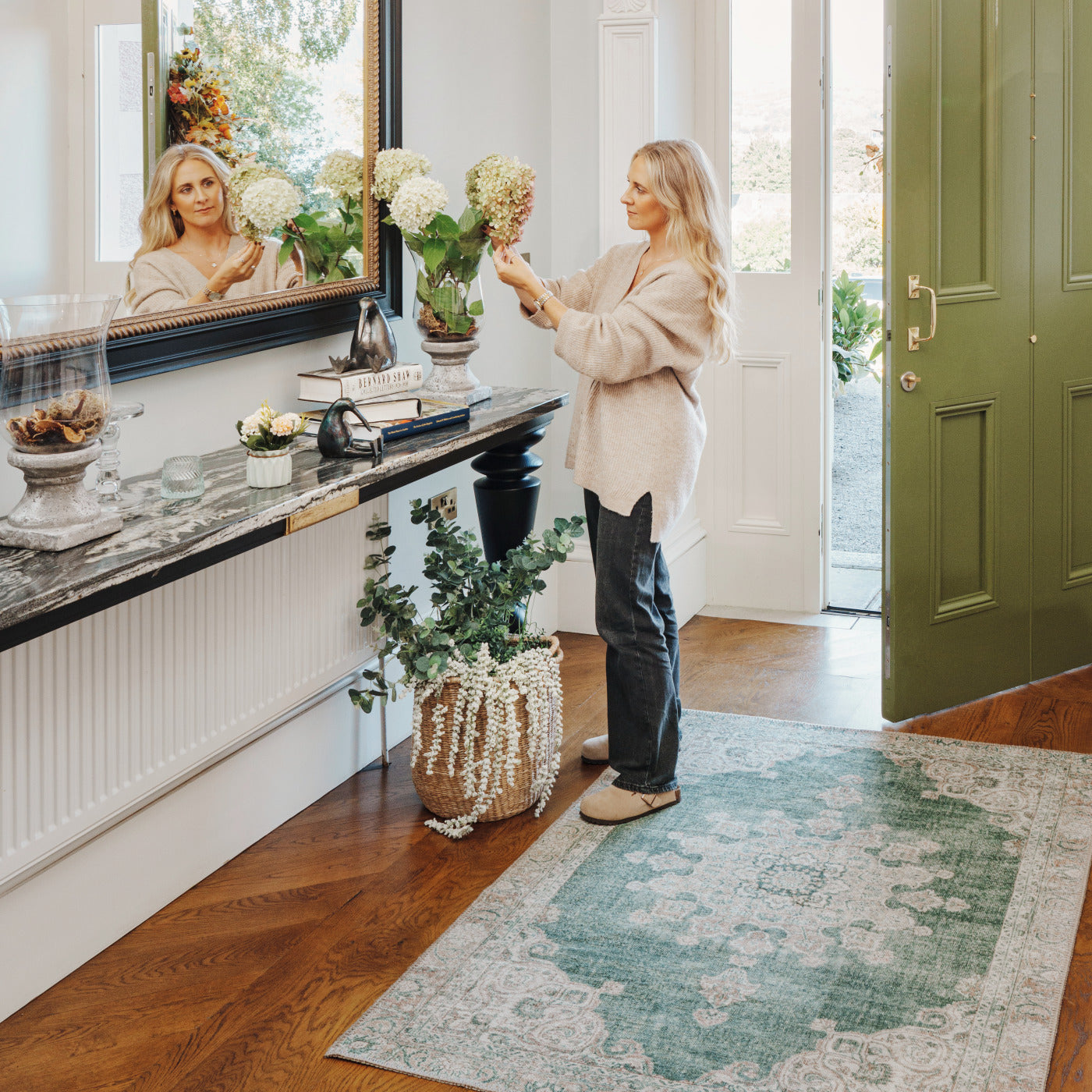 Flatwoven Washable Green Medallion Area Rug - Orion | Living Room Rugs ...