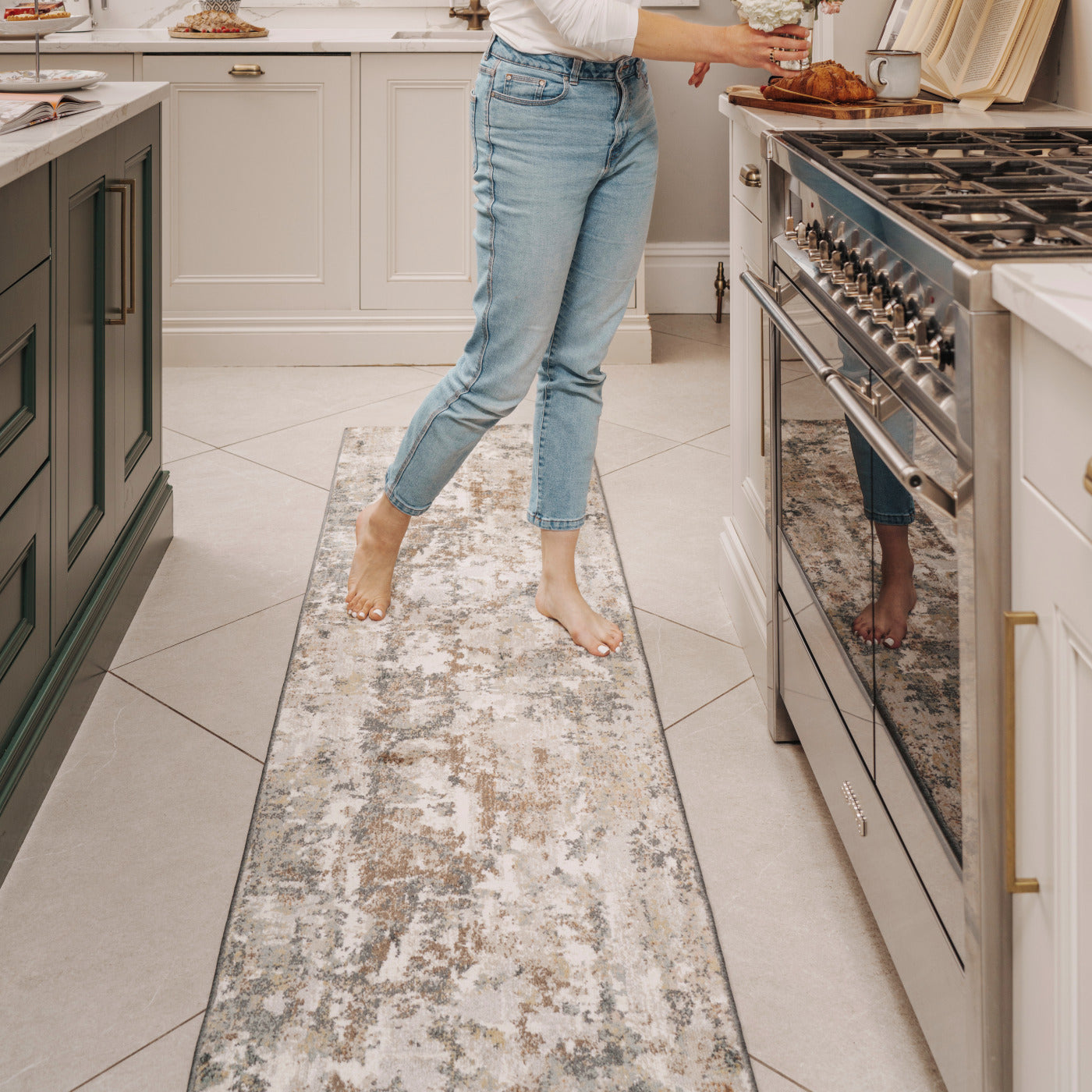 Soft Blue Grey Painted Canvas Runner Rugs - Artist | Living Room Rugs ...