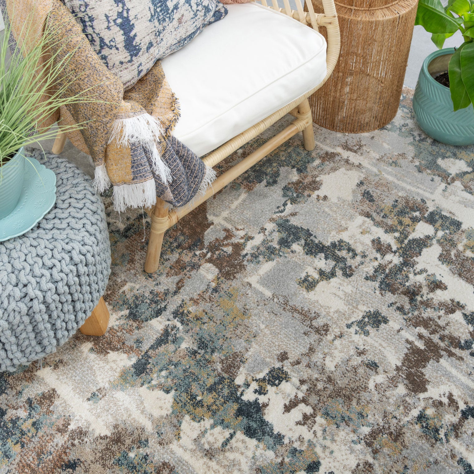 Soft Modern Blue Grey Painted Canvas Effect Rugs - Artist | Living Room ...