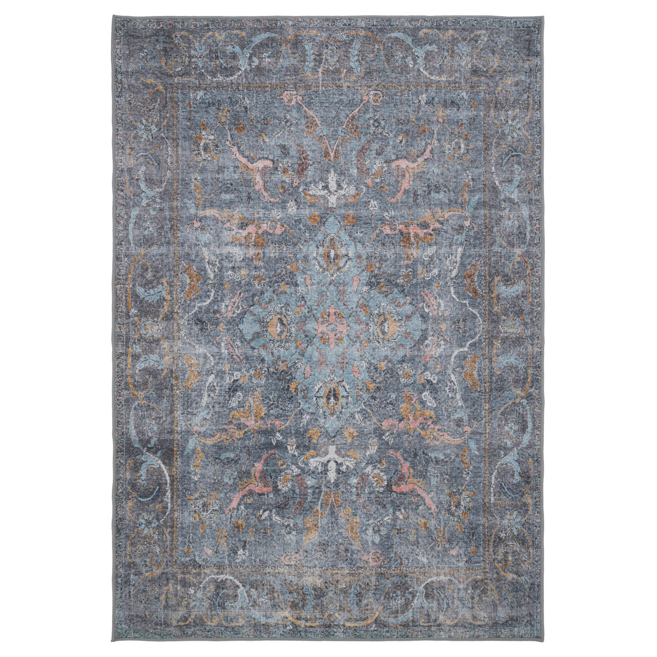 Soft Washable Blue Boho Rug - Clara | Living Room Rugs | Kukoon Rugs Online