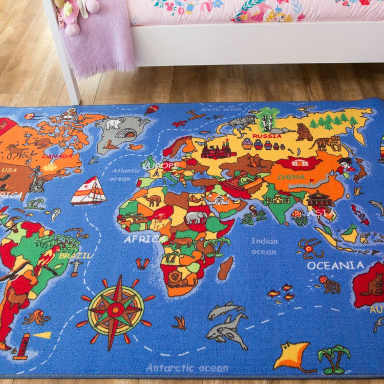 Kids Educational World Map Rug | Kids Rugs | Kukoon Rugs Online