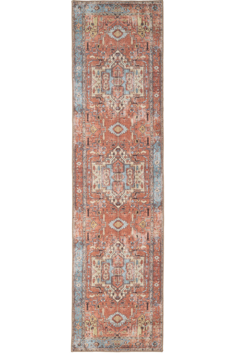 Flatwoven Washable Distressed Terracotta Aztec Boho Rug - Yana | Living ...