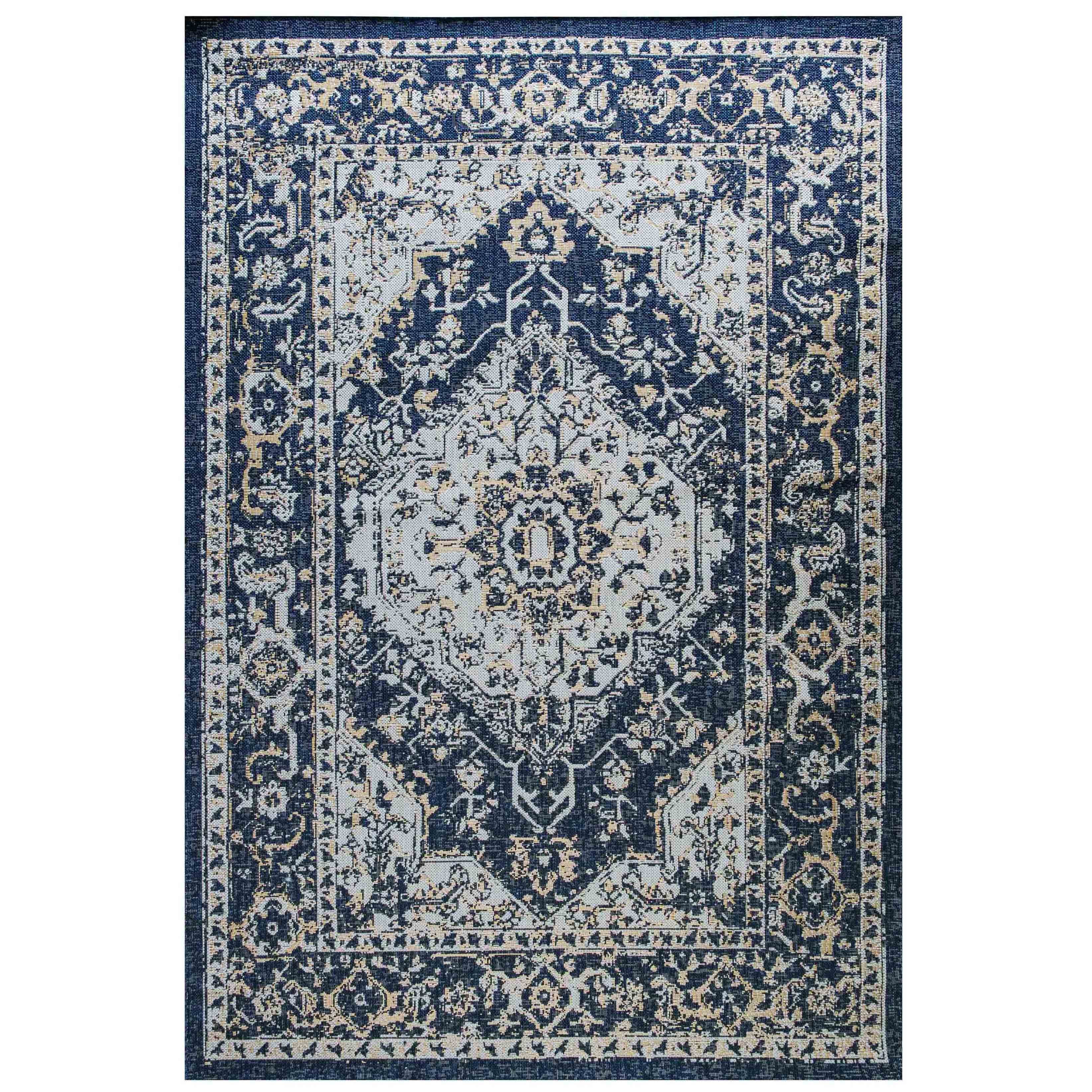 Navy Blue Distressed Weatherproof Outdoor Garden Rug | Living Room Rugs ...
