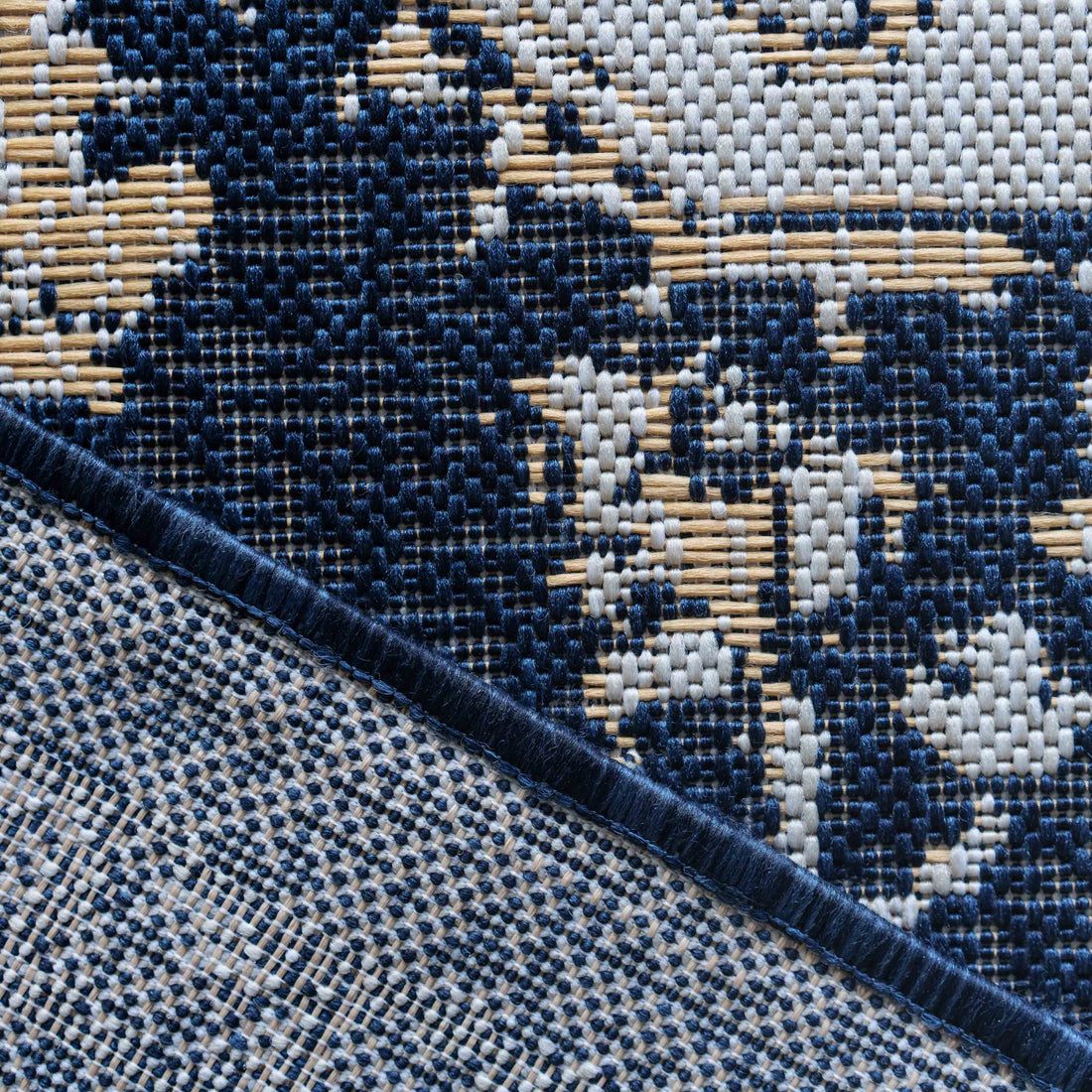 Navy Blue Distressed Weatherproof Outdoor Garden Rug | Living Room Rugs ...