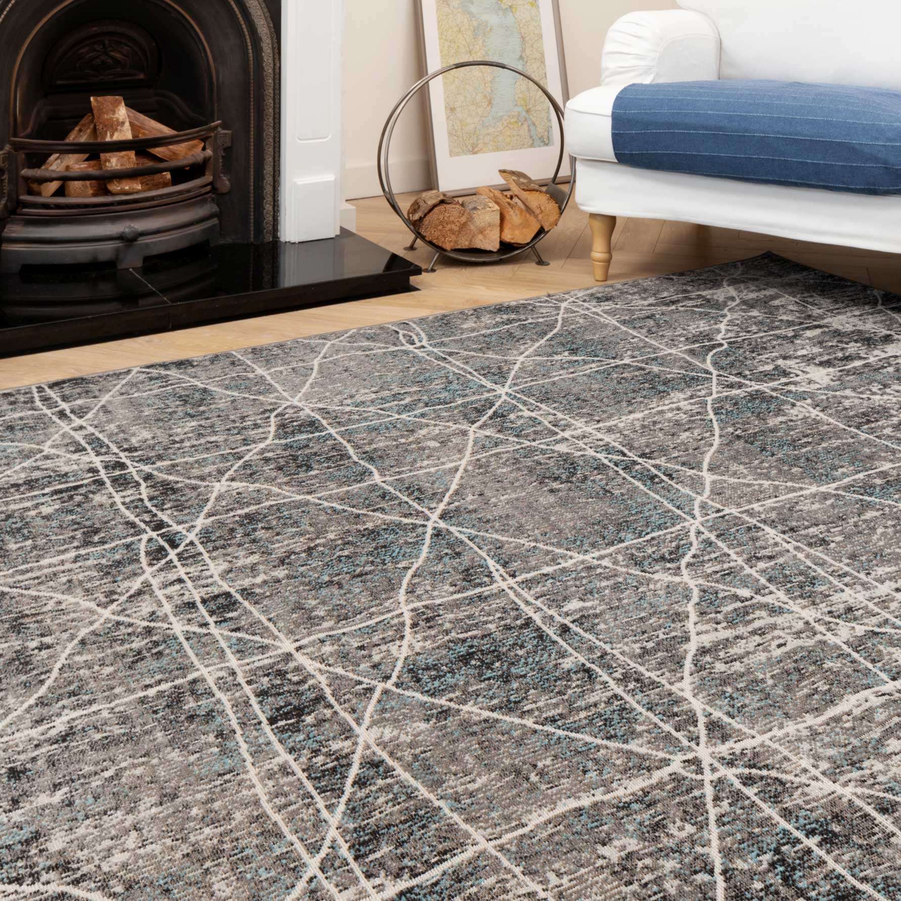 Distressed Grey Trellis Area Rug | Living Room Rugs | Kukoon Rugs Online