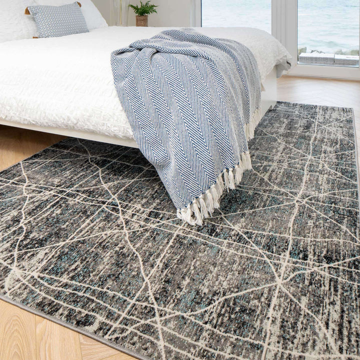 Grey Navy Aztec Living Room Rug | Living Room Rugs | Kukoon Rugs Online