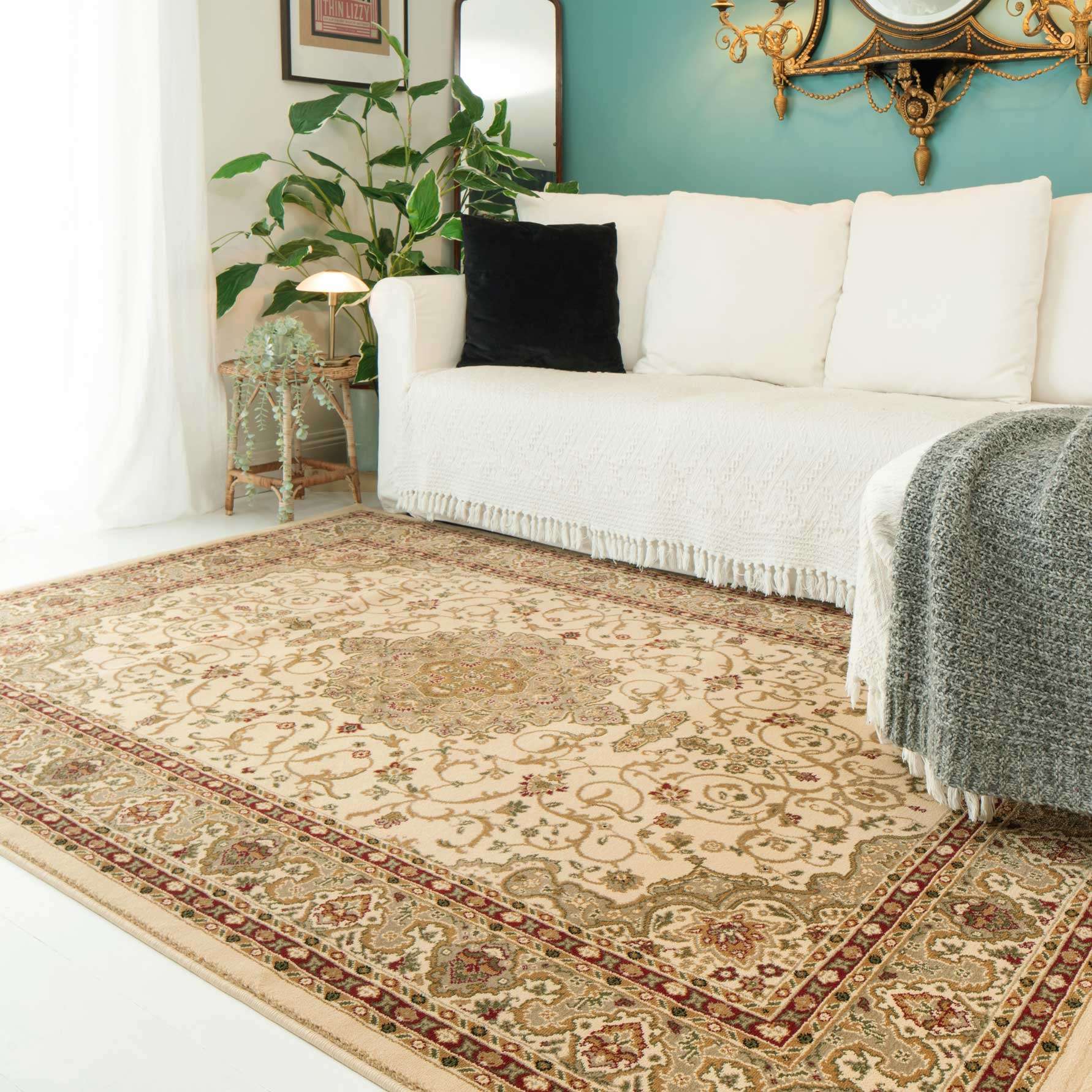 Traditional Cream Bordered Rug | Living Room Rugs | Kukoon Rugs Online