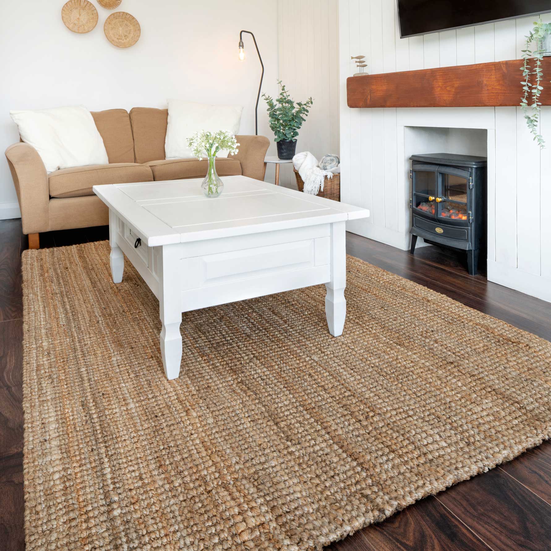 Rustic Jute Sisal Brown Natural Area Rugs - Boucle | Living Room Rugs ...
