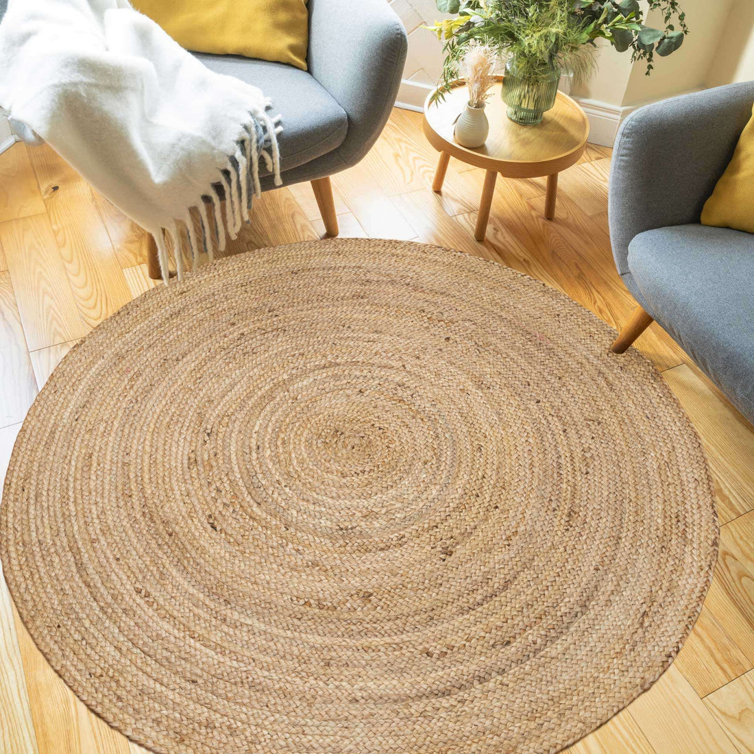 Rustic Jute Round Natural Circle Rug | Living Room Rugs | Kukoon Rugs ...