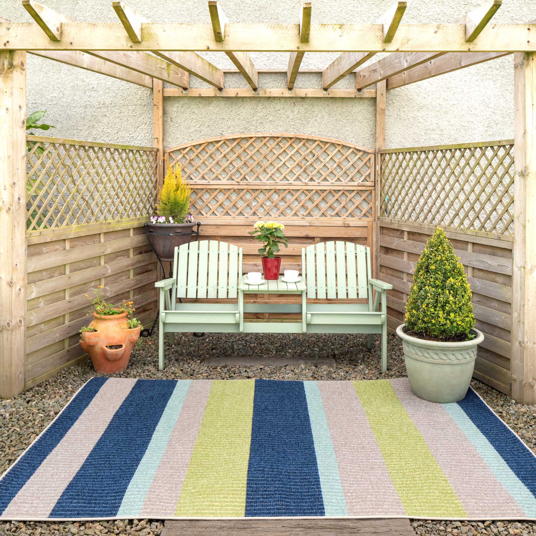 Blue Striped Outdoor Garden Rug | Living Room Rugs | Kukoon Rugs Online