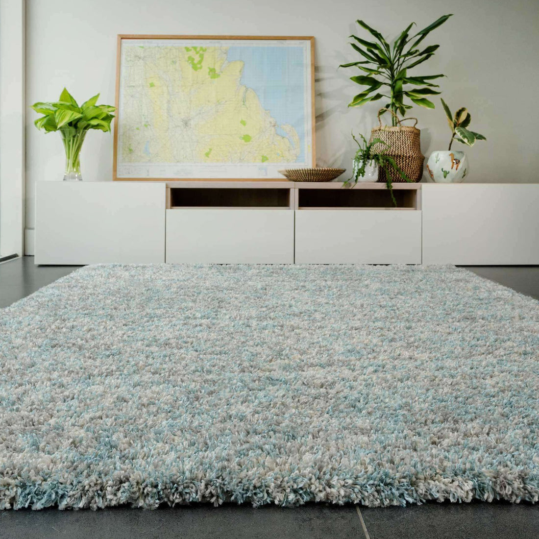 Soft Mottled Duck Egg Shaggy Area Rug - Camberley | Living Room Rugs ...