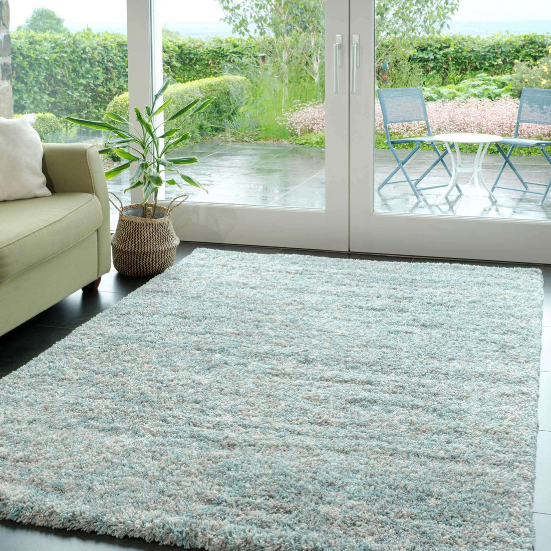 Soft Mottled Duck Egg Shaggy Area Rug - Camberley | Living Room Rugs ...