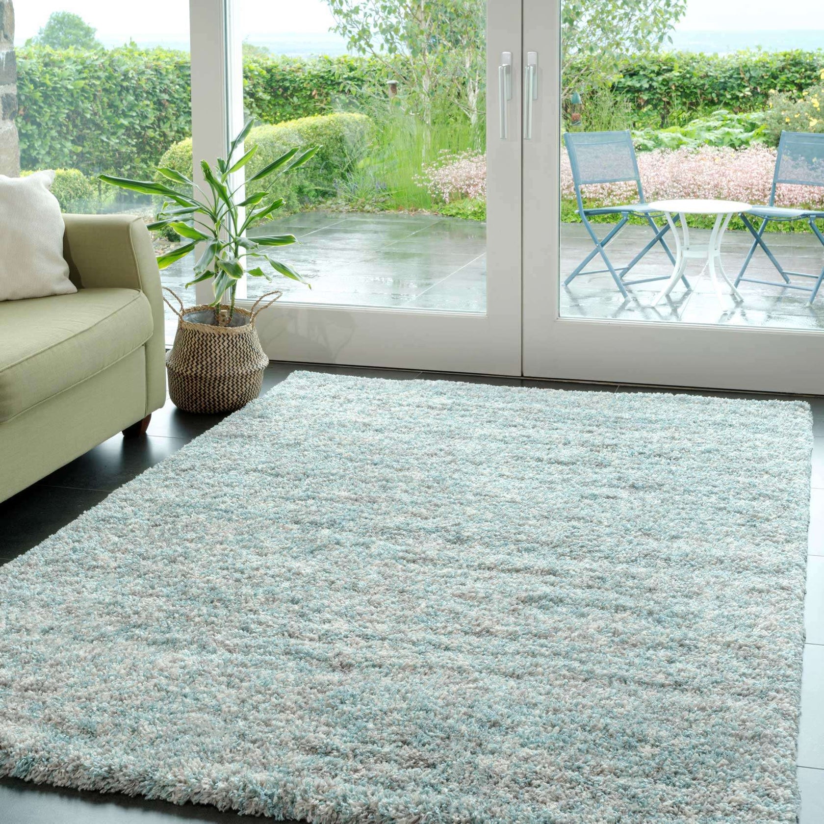 Soft Mottled Duck Egg Shaggy Area Rug - Camberley | Living Room Rugs ...