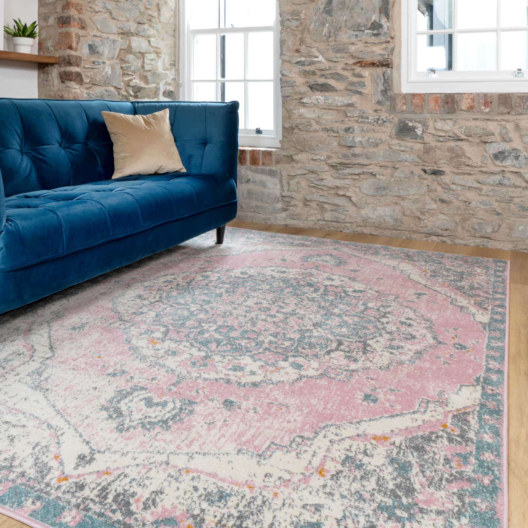 Distressed Pink Medallion Area Rug - Emelia | Living Room Rugs | Kukoon ...
