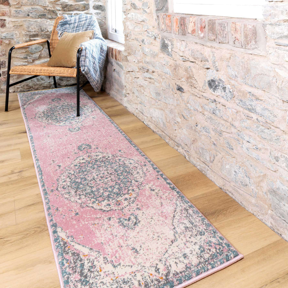 Distressed Pink Medallion Area Rug - Emelia | Living Room Rugs | Kukoon ...